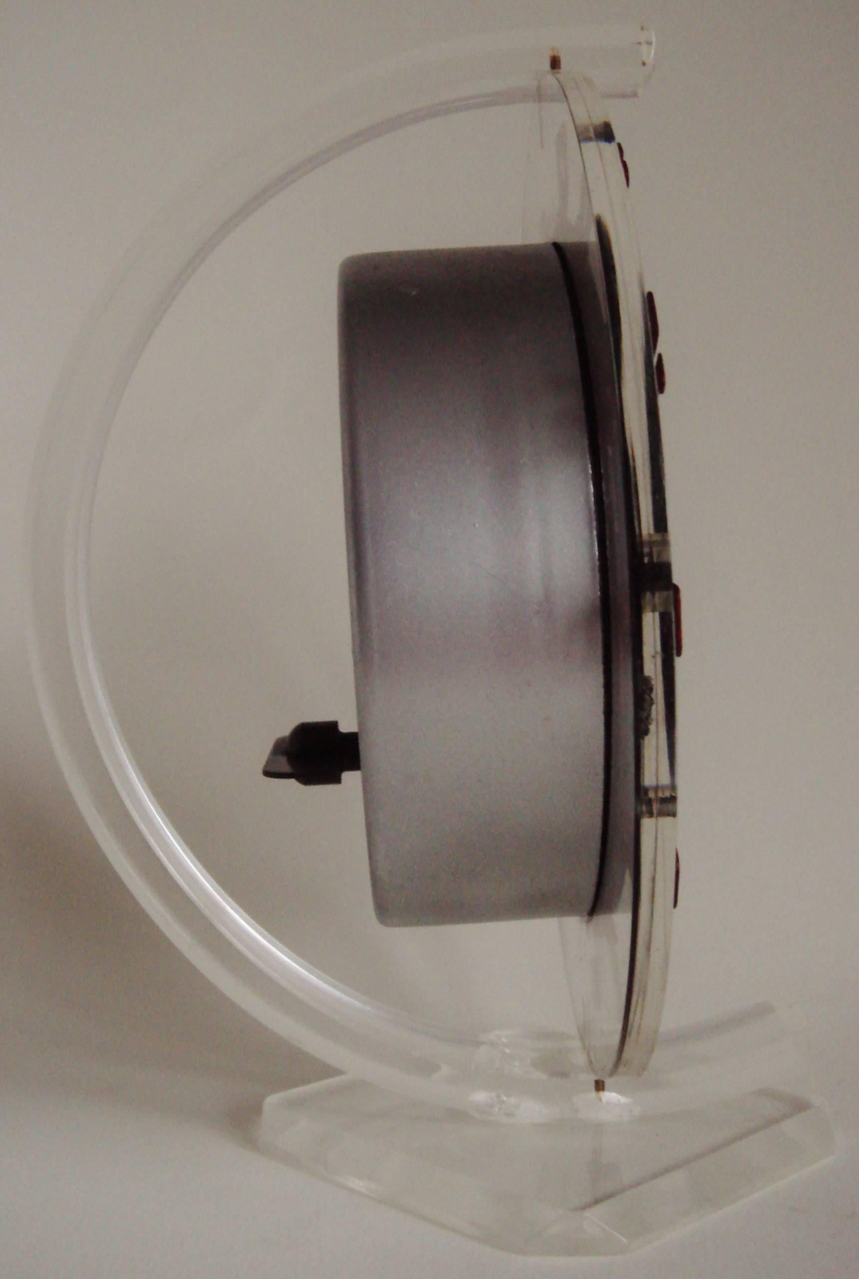 Canadian Art Deco Lucite and Painted Metal Mechanical Swivel Desk Clock ...