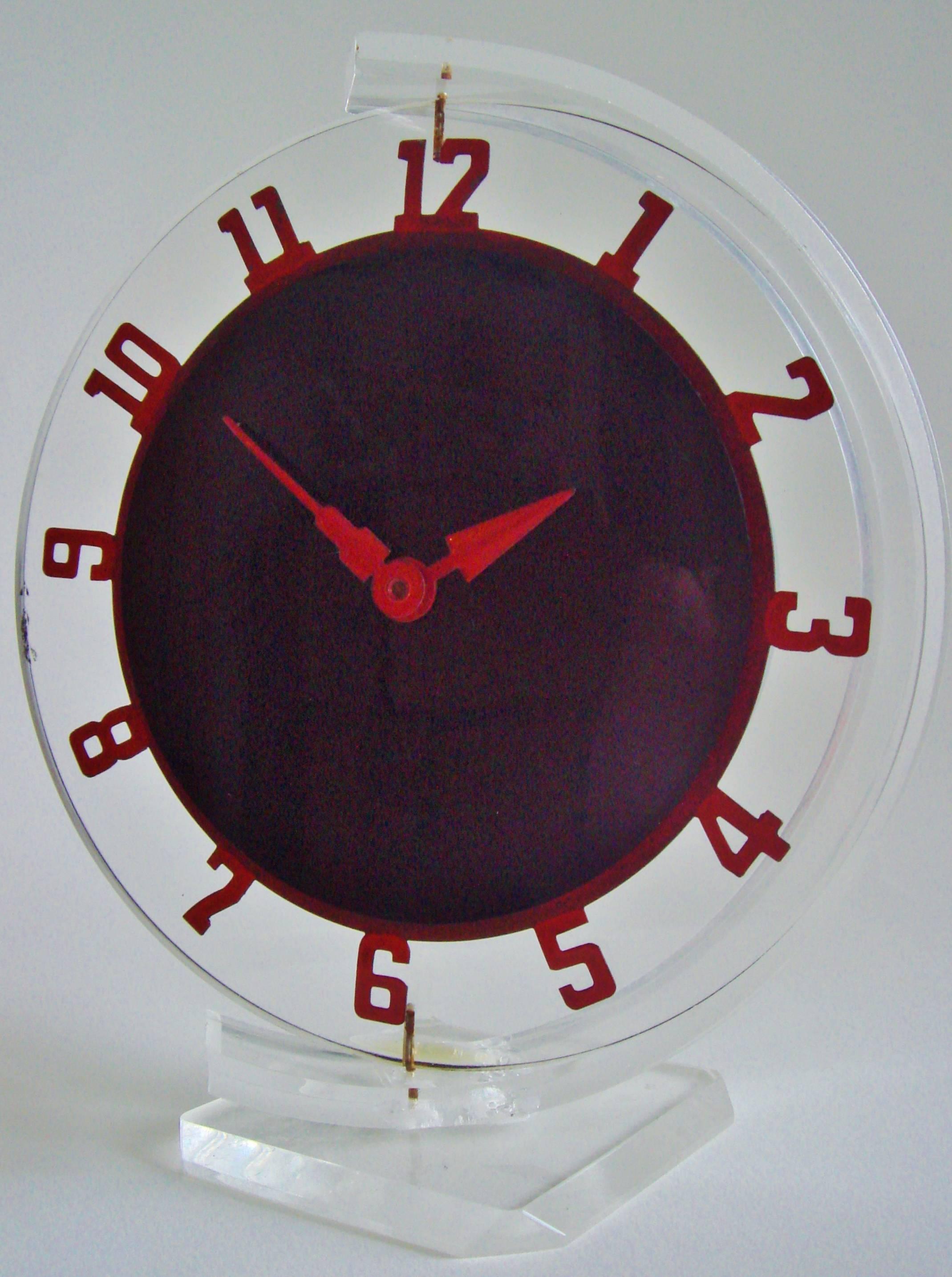 Canadian Art Deco Lucite and Painted Metal Mechanical Swivel Desk Clock ...