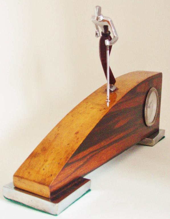 Italian Art Deco/Futurist Chrome and Palissandre Skier Clock by Veglia ...