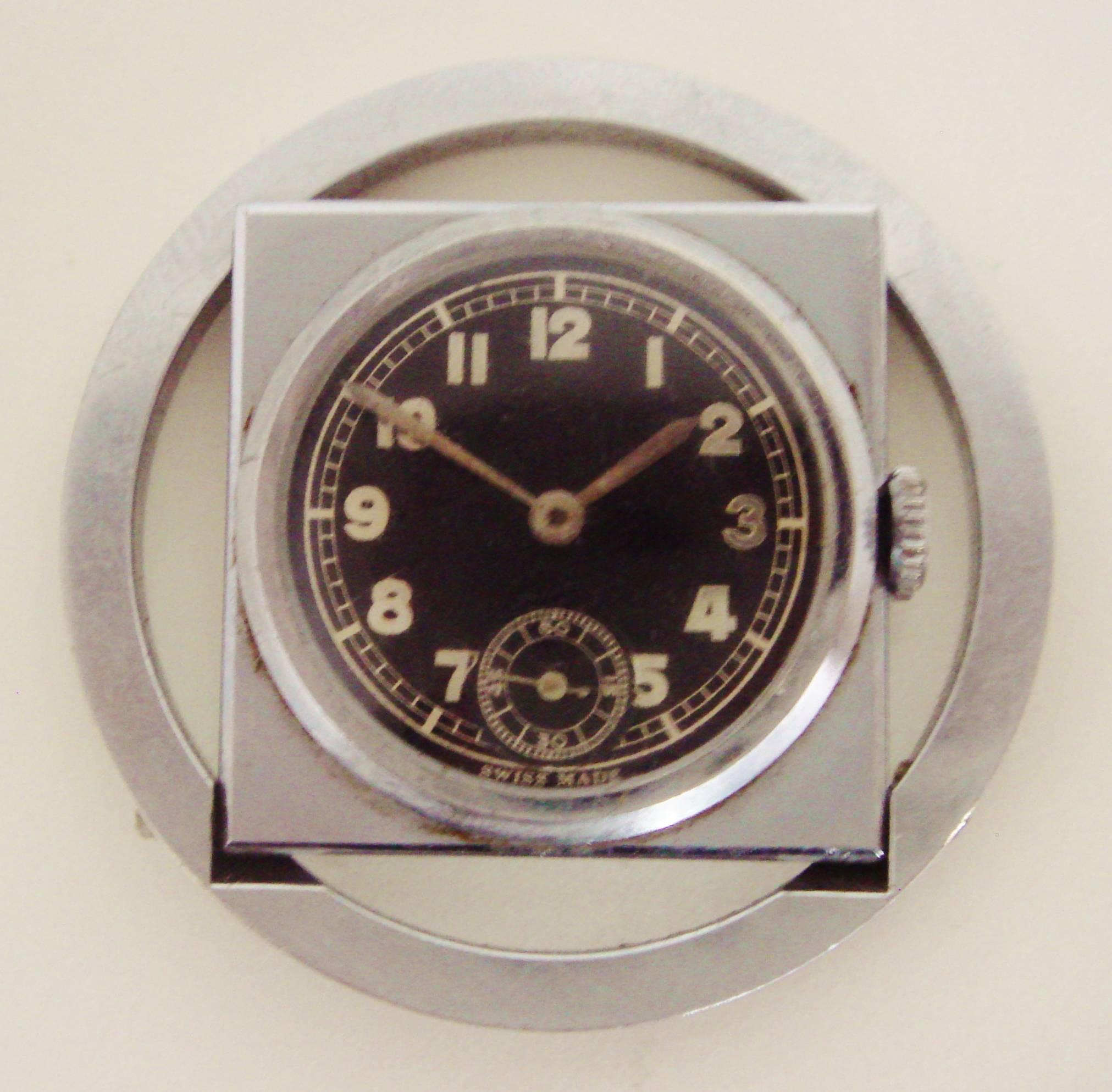 Swiss Art Deco Geometric Chrome/Steel Folding Pocket or Desk Traveling ...