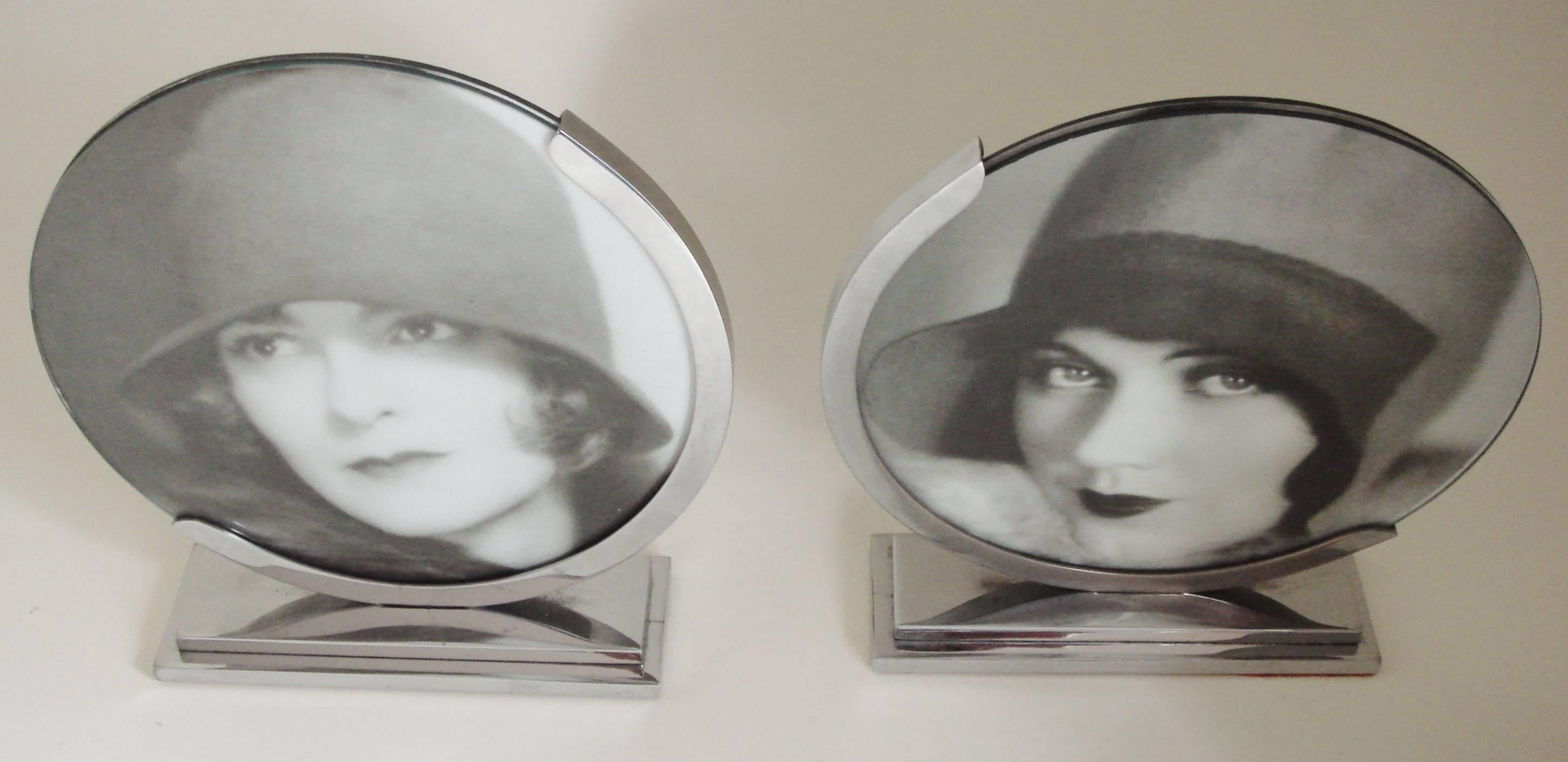 Pair of Large English Art Deco Chrome Reversible Free Standing Photo ...