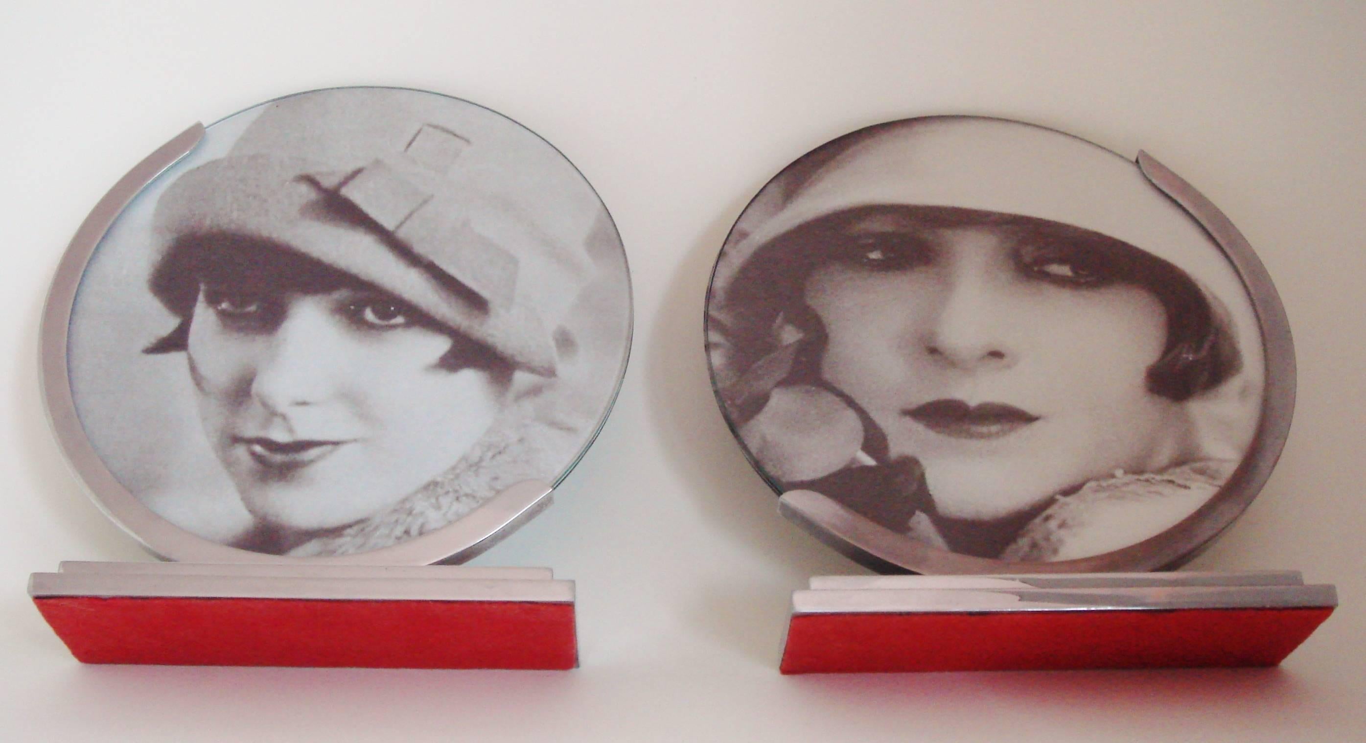 Pair of Large English Art Deco Chrome Reversible Free Standing Photo ...