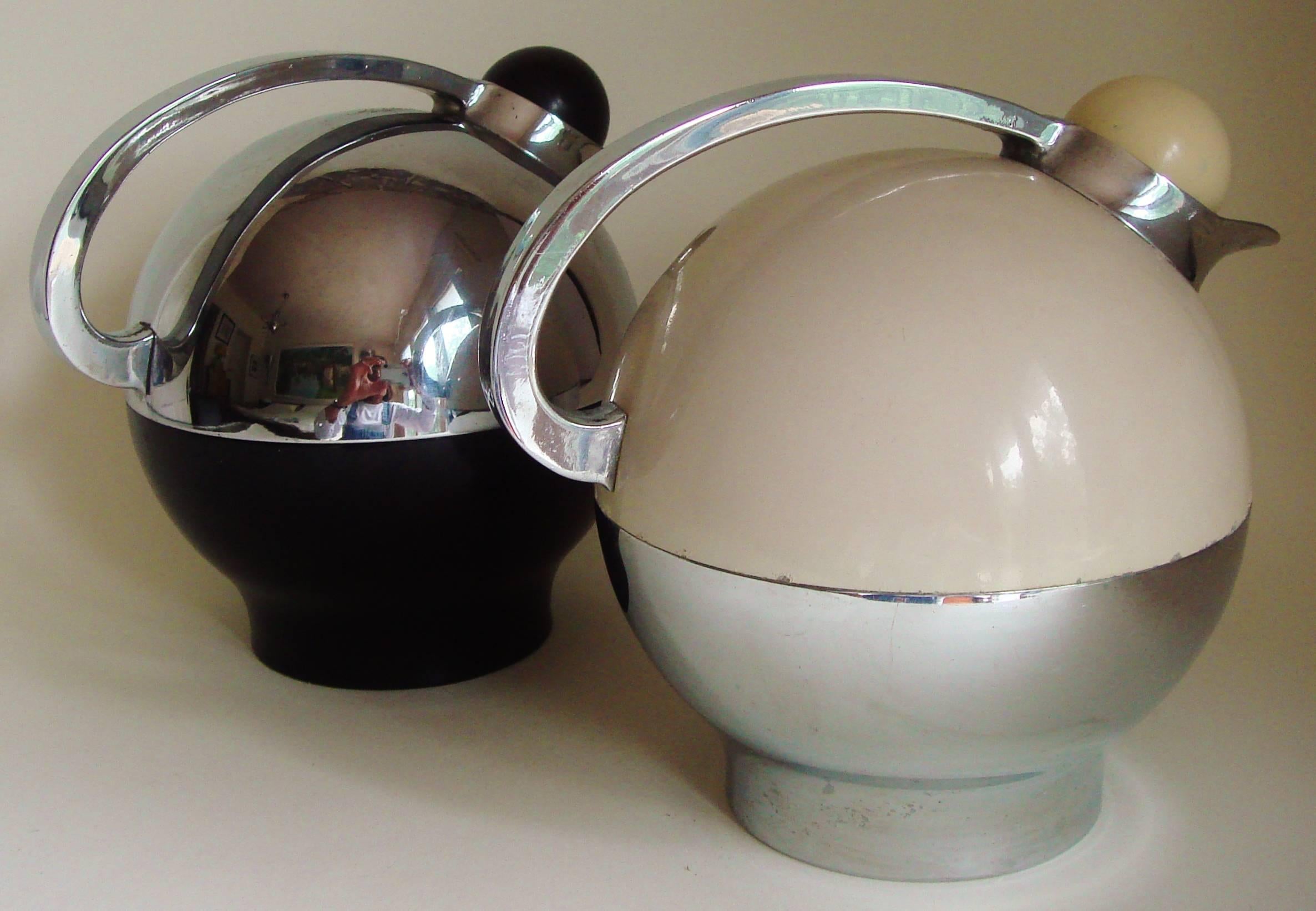 Contrasting Pair of Chrome and Paint American Art Deco Water Pitchers ...
