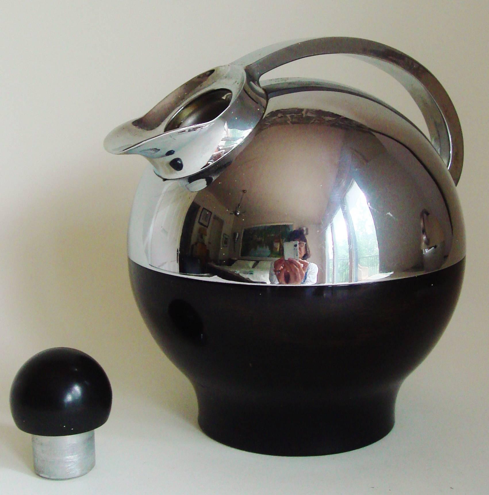 Contrasting Pair of Chrome and Paint American Art Deco Water Pitchers ...