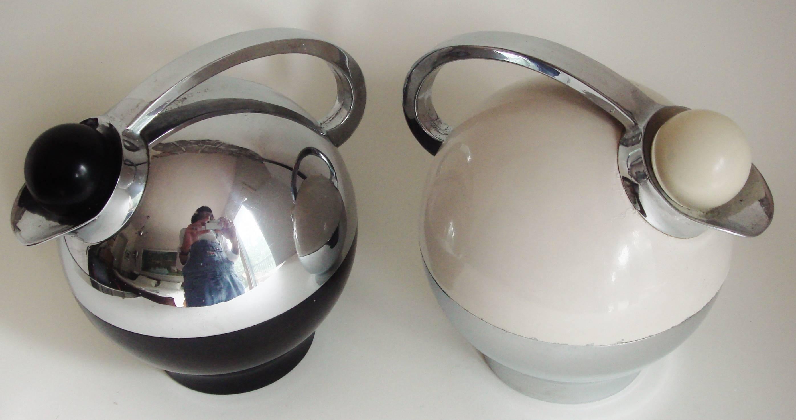 Contrasting Pair of Chrome and Paint American Art Deco Water Pitchers ...