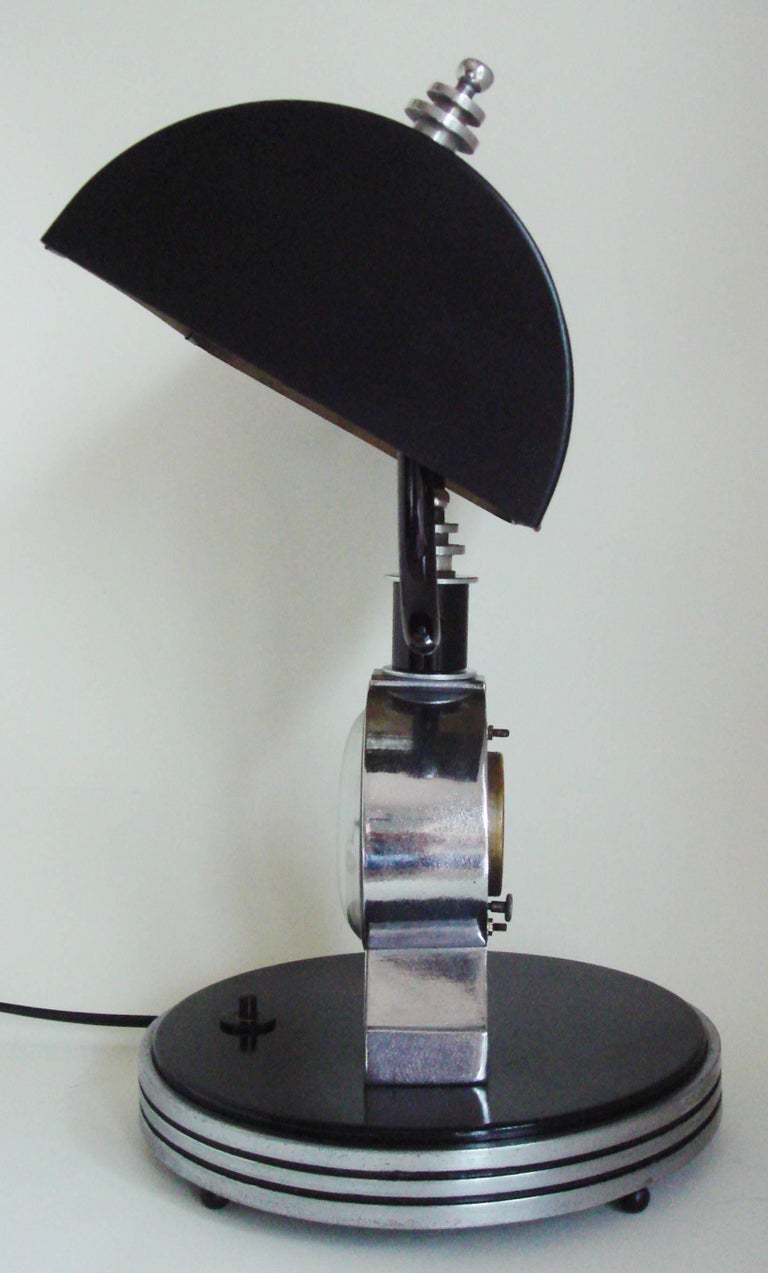 American Art Deco Chrome and Black Markel Desk Lamp and Sessions Clock ...