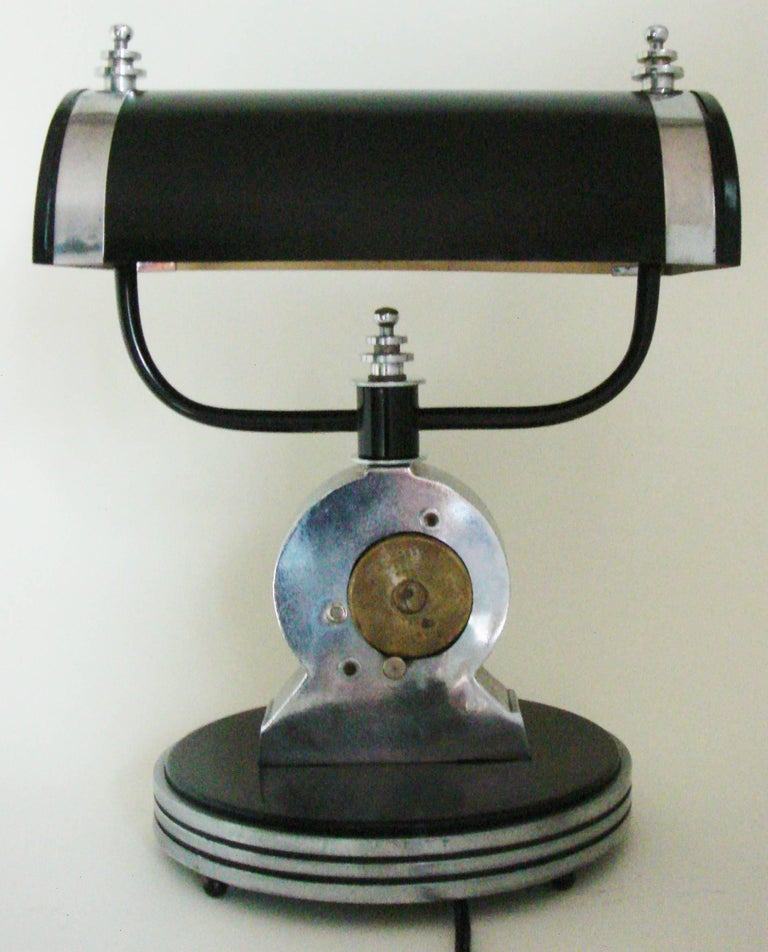 American Art Deco Chrome and Black Markel Desk Lamp and Sessions Clock ...