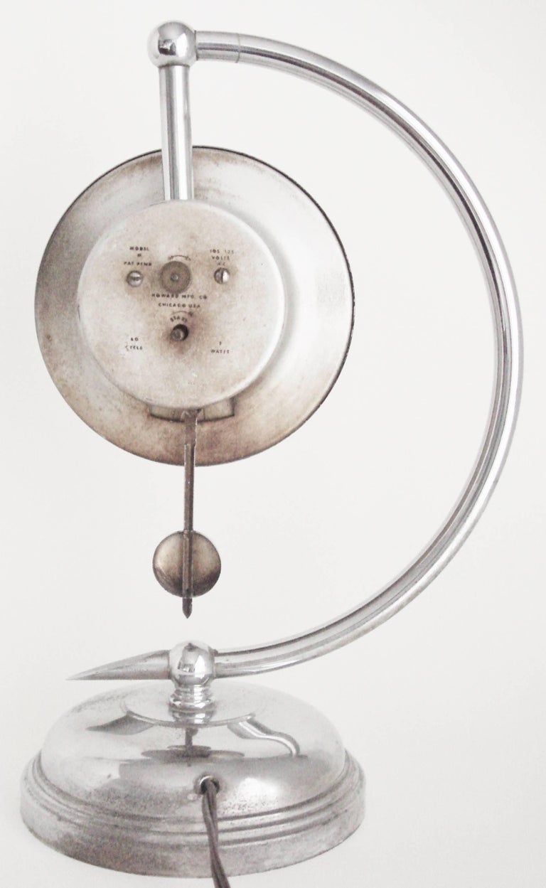 American Art Deco Chrome Electric Howard Mfg. Co. Demilune Mantel Clock ...