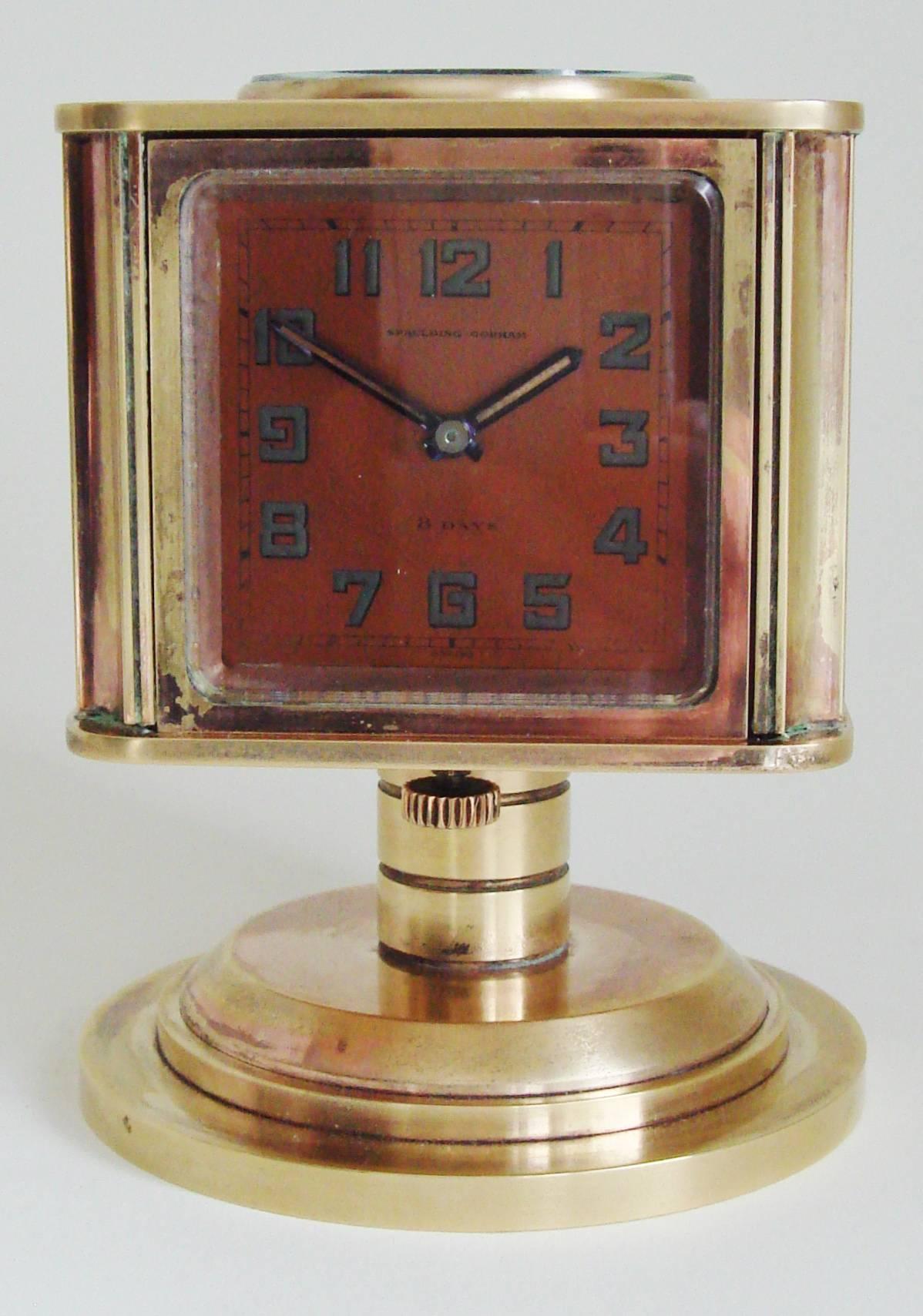 Rare Swiss Art Deco Rose Gilded Brass Angelus Meteo Desk Clock/Weather ...