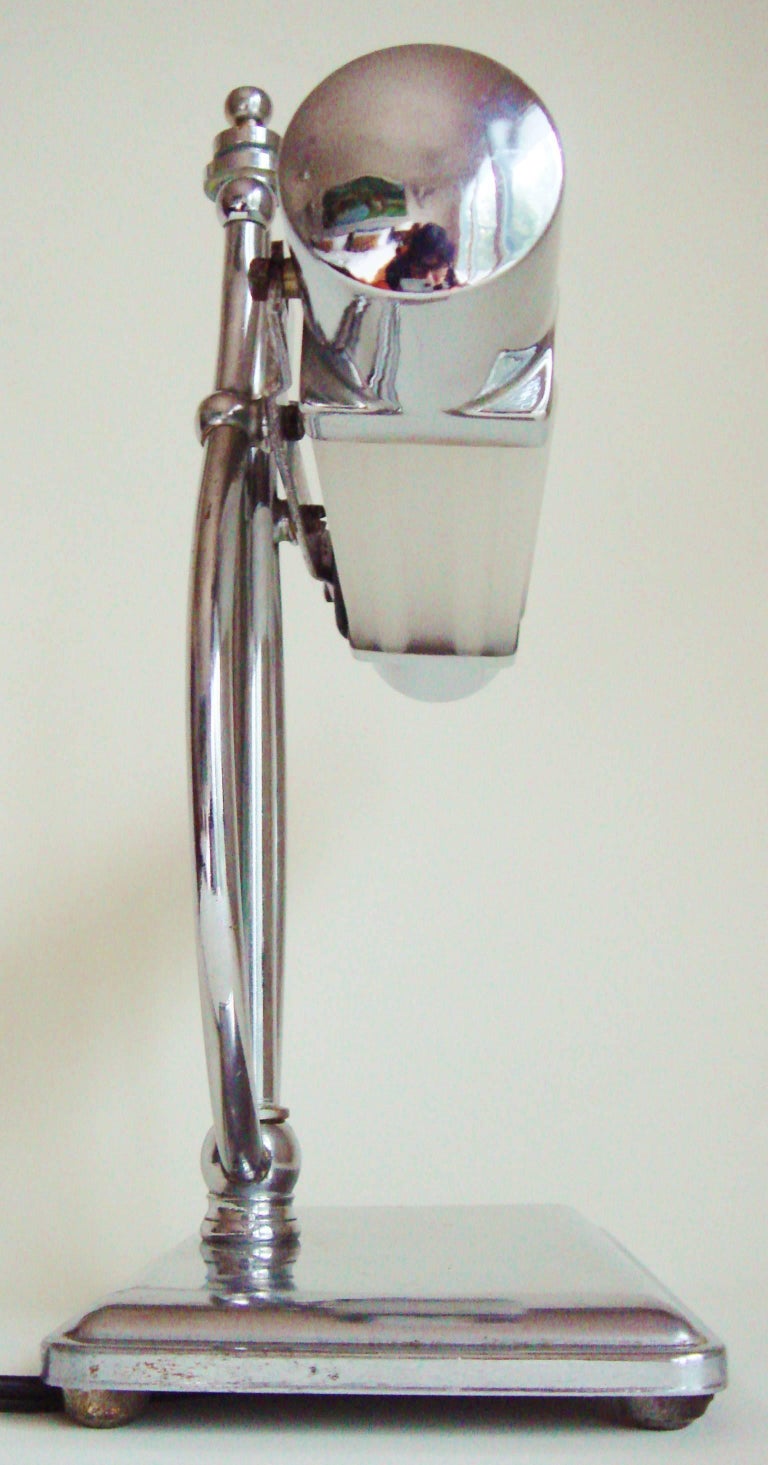American Art Deco Chrome and Frosted Glass Lyre Shaped Piano Lamp by ...