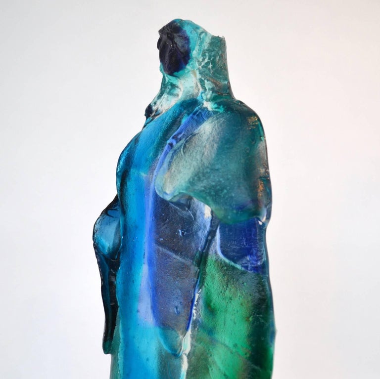 Figurative Blue Glass Sculpture of Women in Cloak at 1stDibs