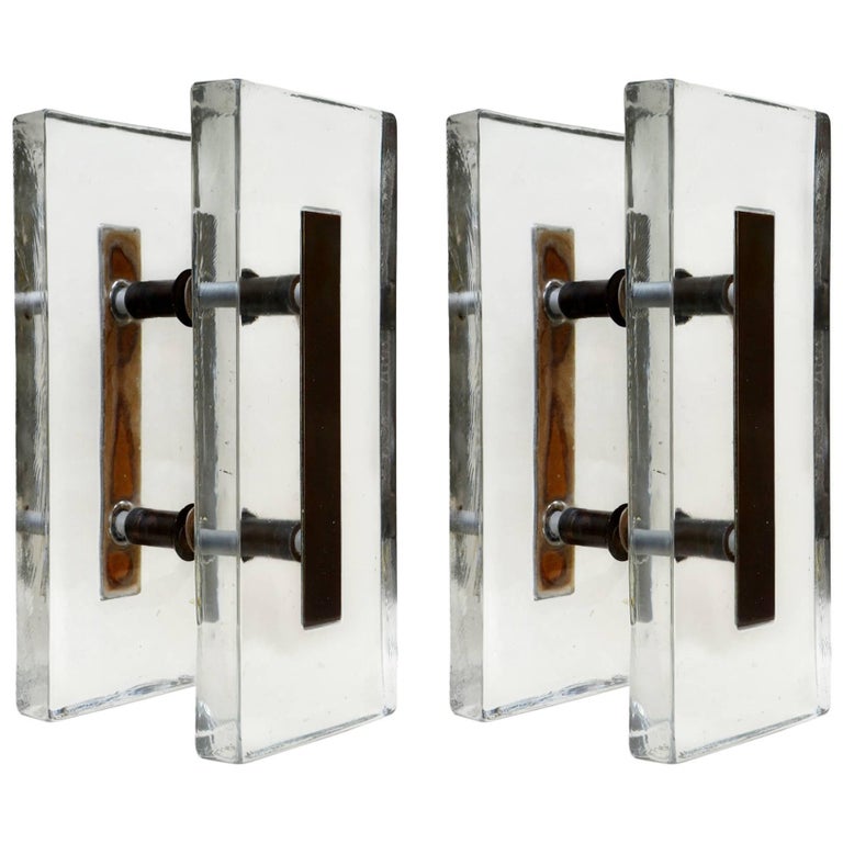 Double Pair of Large Clear Glass and Bronze Push and Pull Door Handles at 1stDibs