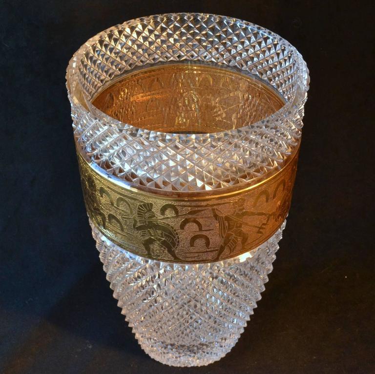 Crystal Vase by Moser with Gilded Cameo Frieze with Warriors at 1stDibs