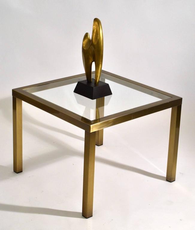 Minimal Square Brass Coffee Table with Clear Glass Top For Sale at 1stDibs