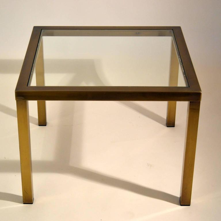 Minimal Square Brass Coffee Table with Clear Glass Top For Sale at 1stDibs