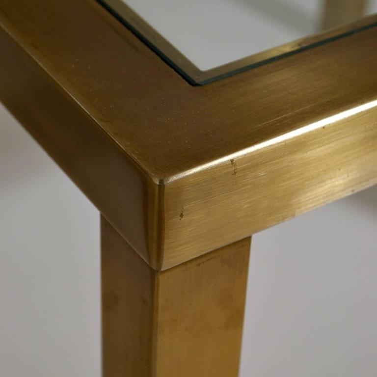 Minimal Square Brass Coffee Table with Clear Glass Top For Sale at 1stDibs