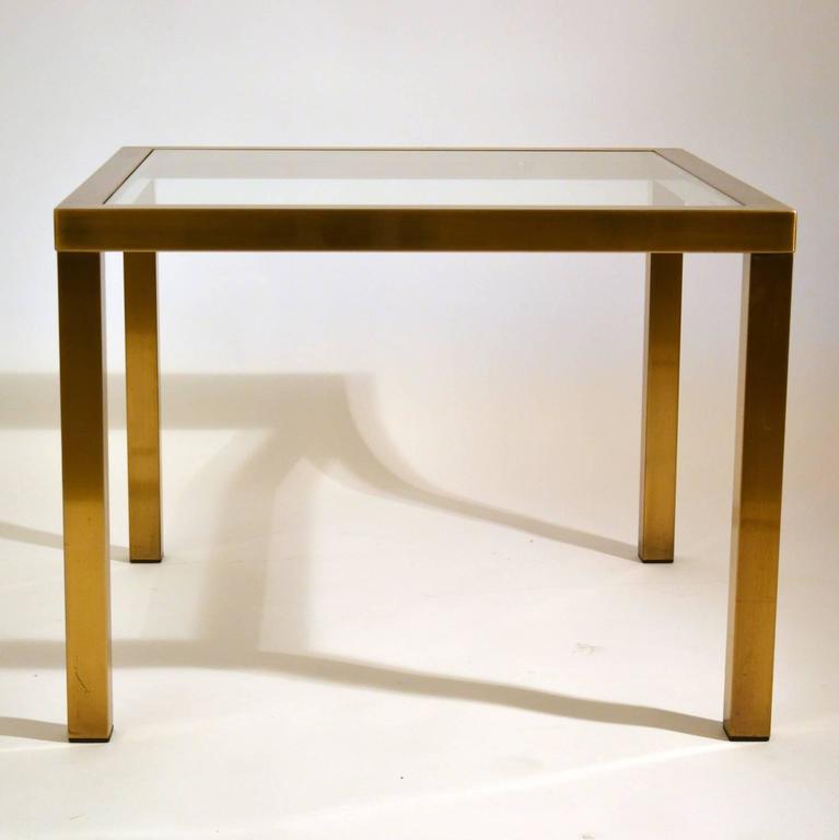 Minimal Square Brass Coffee Table with Clear Glass Top For Sale at 1stDibs