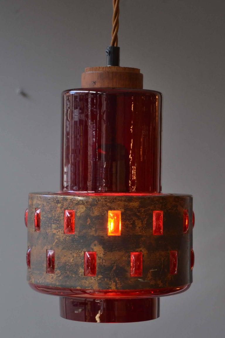 1960s Pair of Copper and Red Colored Glass Nanda Still Pendants For ...