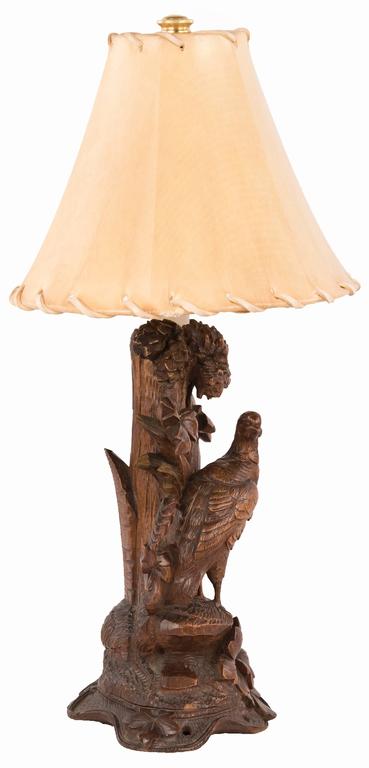 Pair of 19th Century Black Forest Carved Wood Pheasant Table Lamps at ...