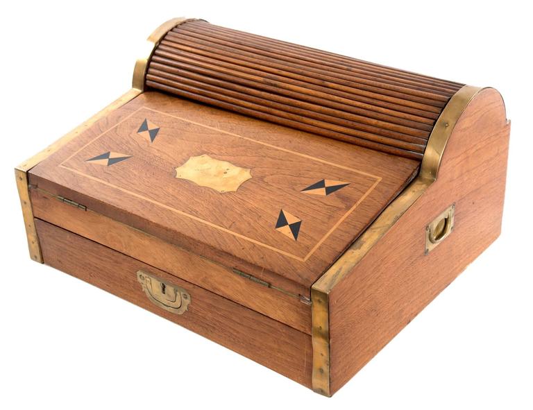 Portable Secretaire with Rolling Top and Marquetry at 1stDibs