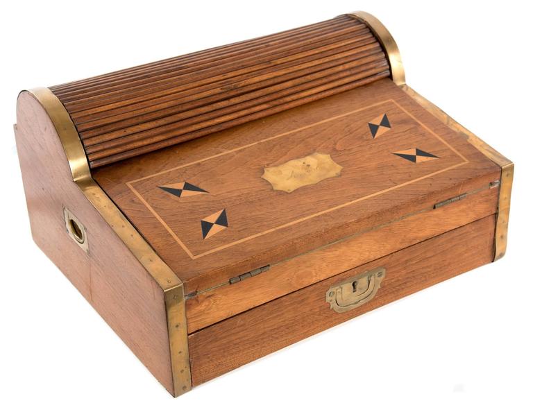 Portable Secretaire with Rolling Top and Marquetry at 1stDibs