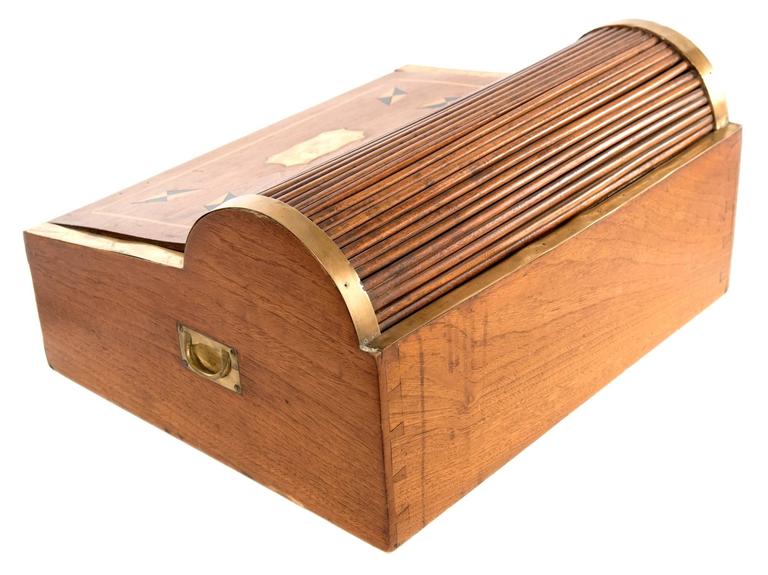 Portable Secretaire with Rolling Top and Marquetry at 1stDibs