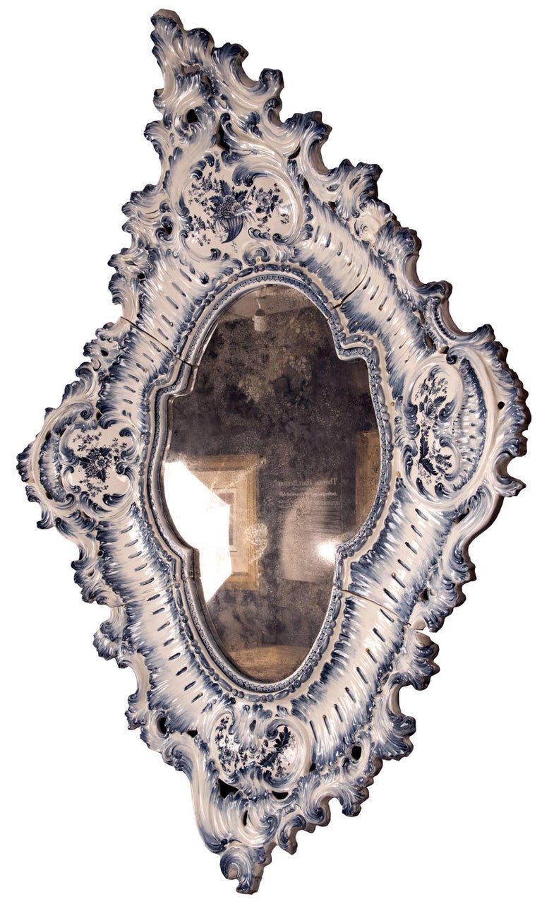 Delft Porcelain Rococo-style Mirror with Metal Mirror Plate at 1stDibs