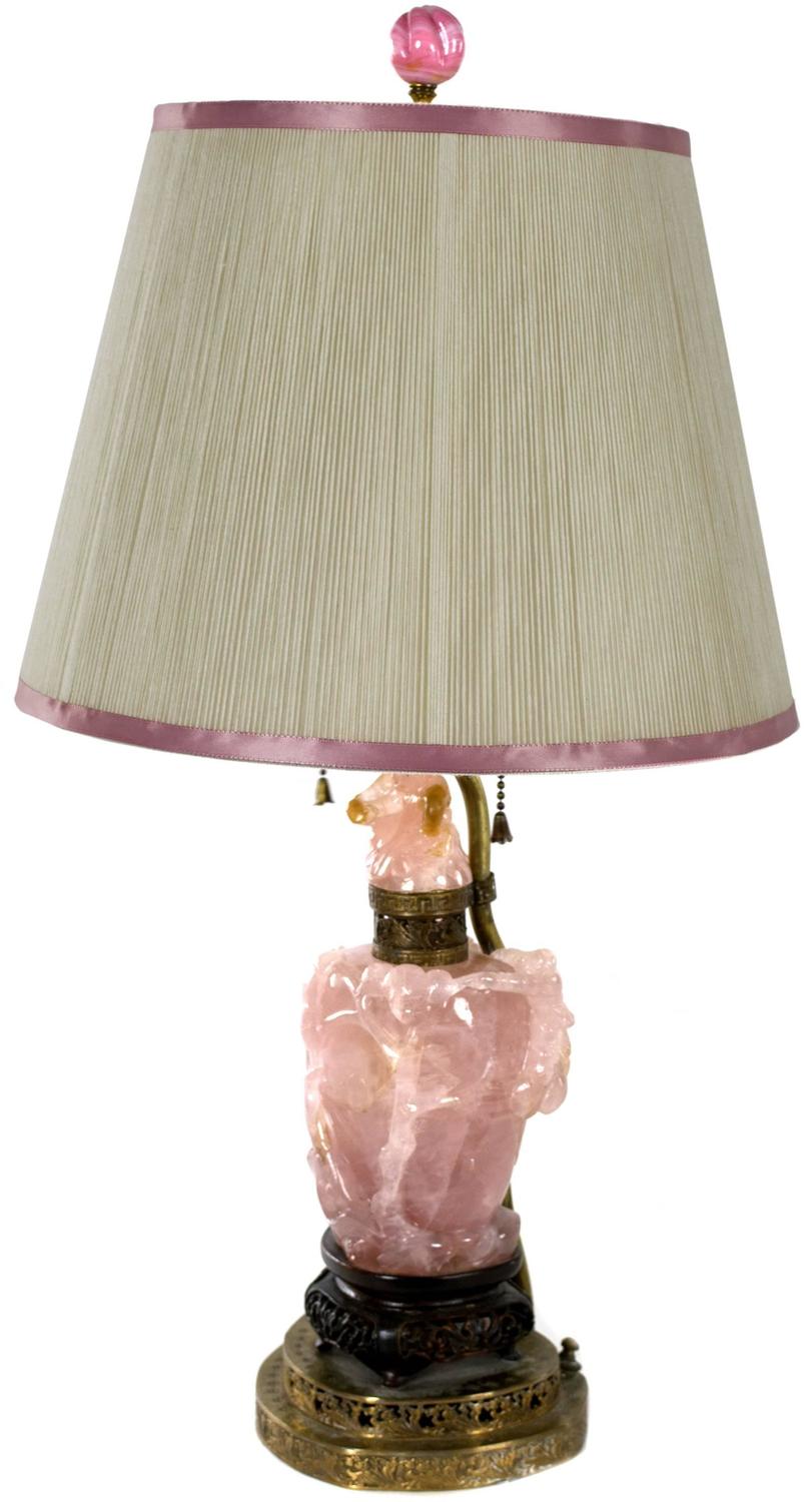 Chinese Carved Rose Quartz Table Lamp at 1stdibs
