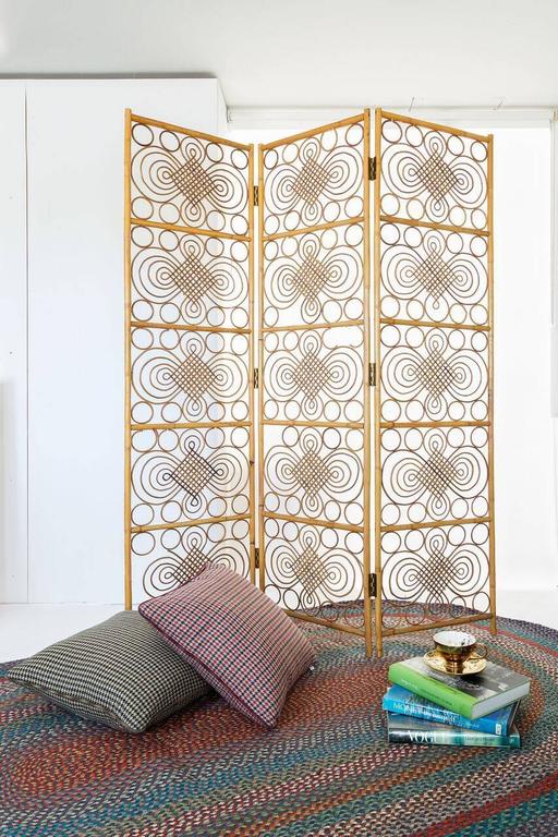 Mid-Century Vintage Bohemian Style Three-Panel Wicker Room Divider at ...