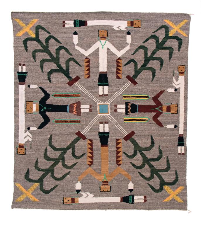 Vintage Navajo Yeibichai Sand Painting Rug or Pictorial Weaving, circa ...