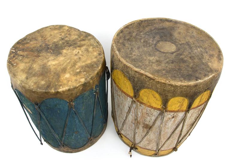 Pair of Large Antique Southwestern Native American Drums, Pueblo, circa ...