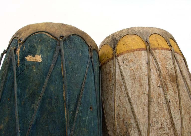 Pair of Large Antique Southwestern Native American Drums, Pueblo, circa ...