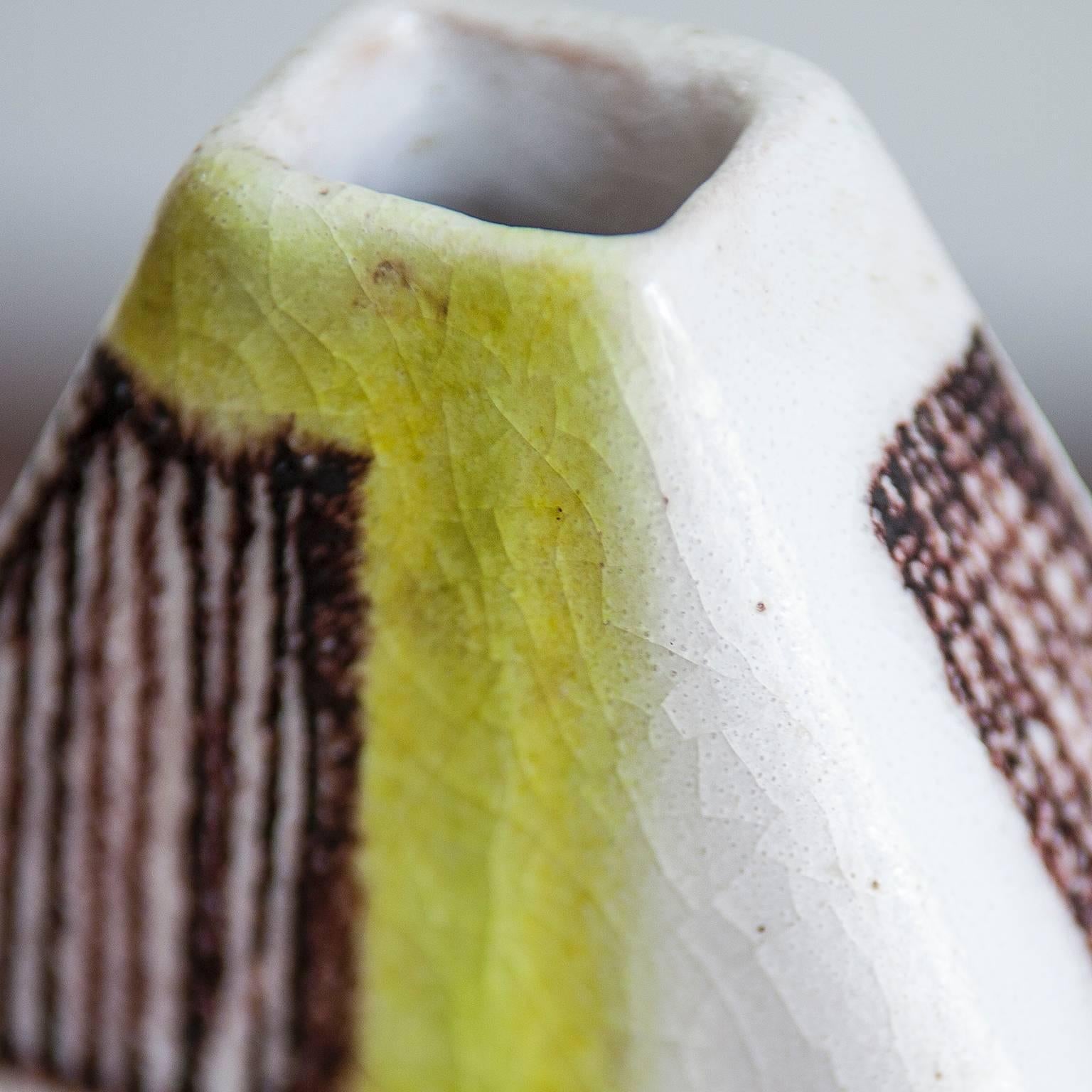 Guido Gambone Ceramic Triangle Vase Donkey Mark at 1stDibs