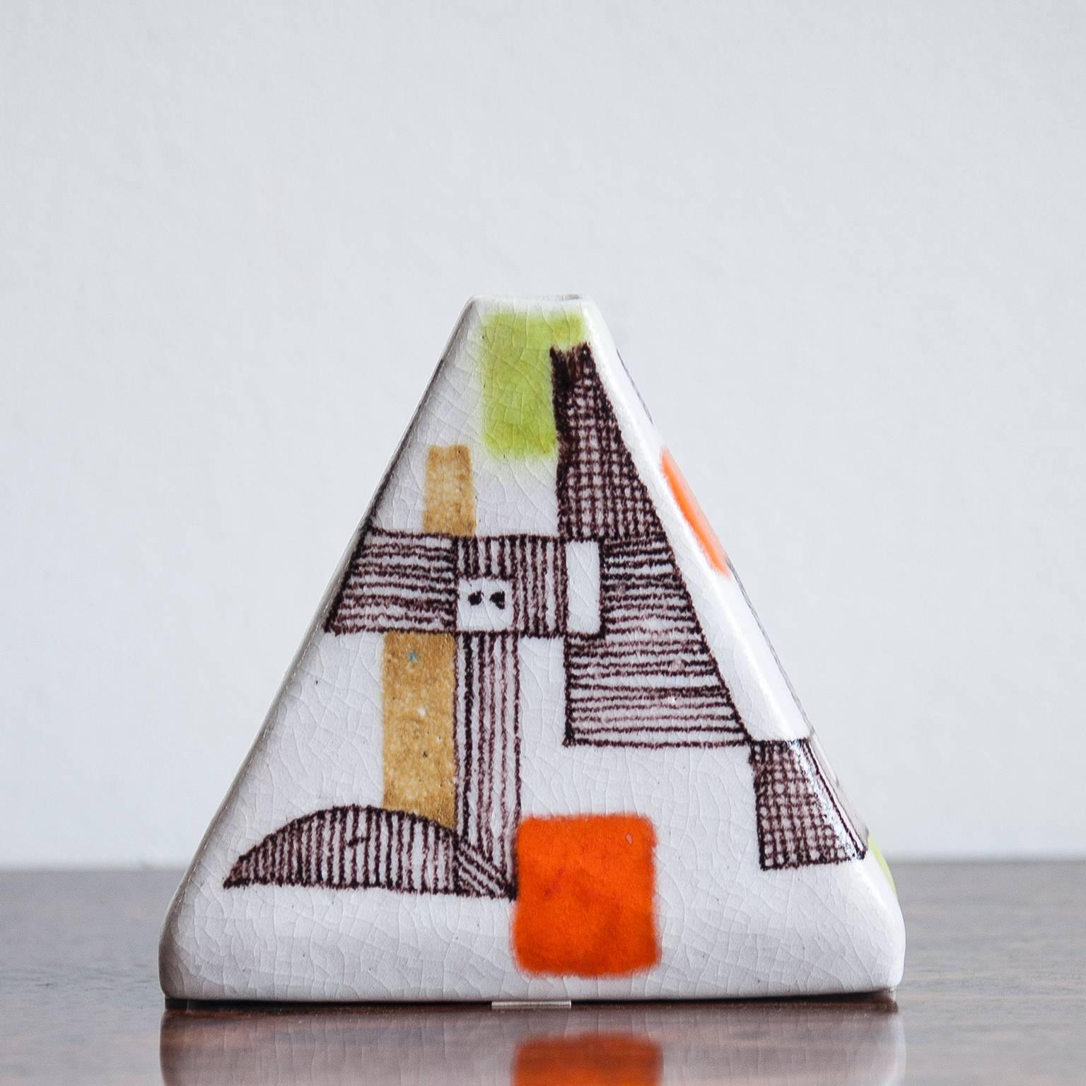 Guido Gambone Ceramic Triangle Vase Donkey Mark at 1stDibs