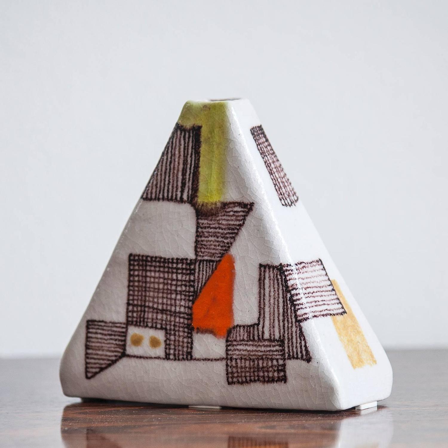 Guido Gambone Ceramic Triangle Vase Donkey Mark For Sale at 1stdibs