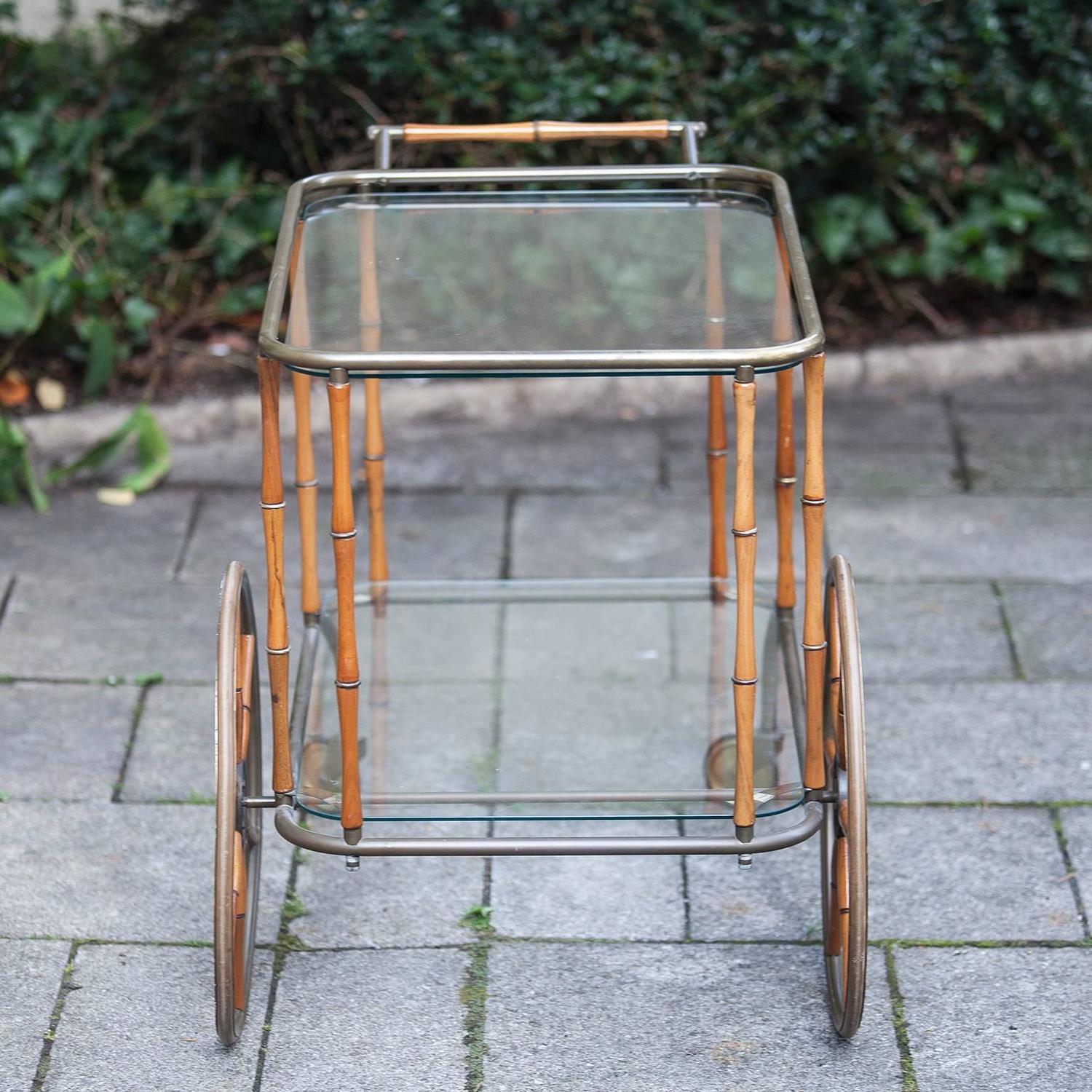 Maison Jansen Bar Cart Bamboo Brass, 1960 For Sale at 1stdibs
