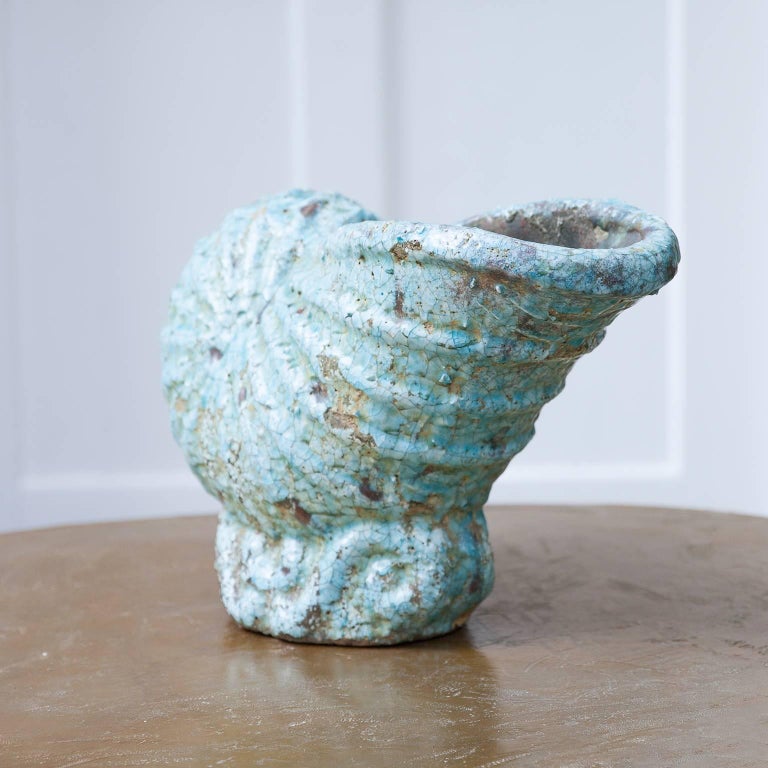 French Turquoise Ceramic Planter Vase, 1960s at 1stDibs