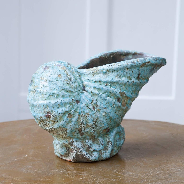 French Turquoise Ceramic Planter Vase, 1960s at 1stDibs