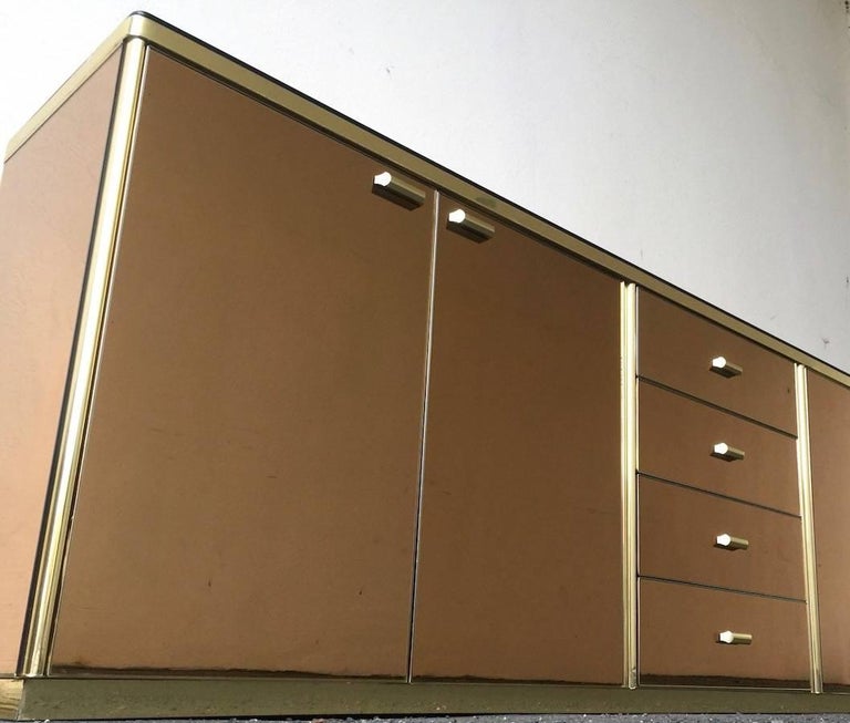 Wonderful Copper Mirrored Sideboard with Gilded Edges at 1stDibs