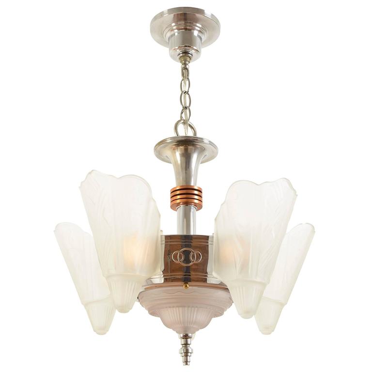 Stunning Six-Light Slipper Shade Chandelier by Globe Lighting, circa ...