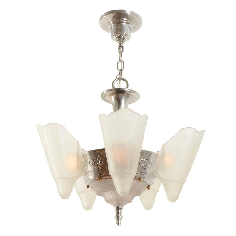 Stunning Six-Light Slipper Shade Chandelier by Globe Lighting, circa ...