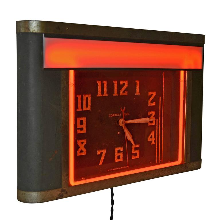 Vintage Correct Time Neon Clock, circa 1930s at 1stDibs