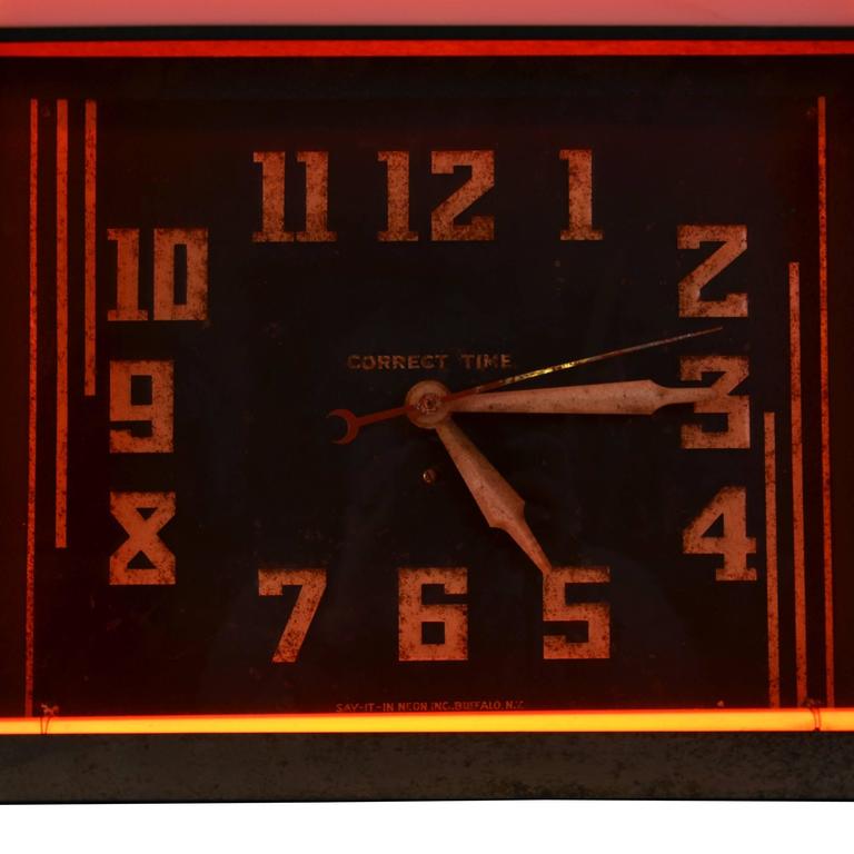 Vintage Correct Time Neon Clock, circa 1930s at 1stDibs