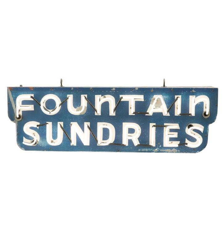 Fountain Sundries Neon Sign, circa 1940s For Sale at 1stDibs