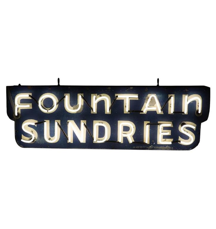 Fountain Sundries Neon Sign, circa 1940s For Sale at 1stDibs