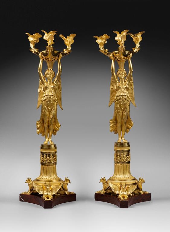 Pair of Empire Gilt Bronze Candelabra Attributed to Pierre-Philippe ...