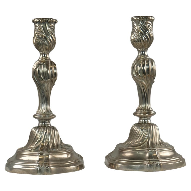 Pair of silvered bronce Rococo Candlesticks, 18th Century For Sale at ...