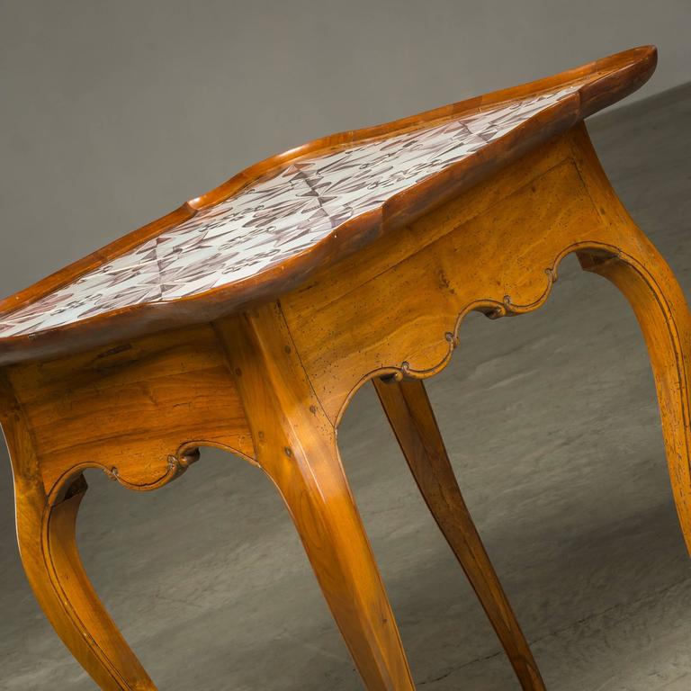 18th Century Rococo Tiled Table with Curved Legs and One Drawer at ...