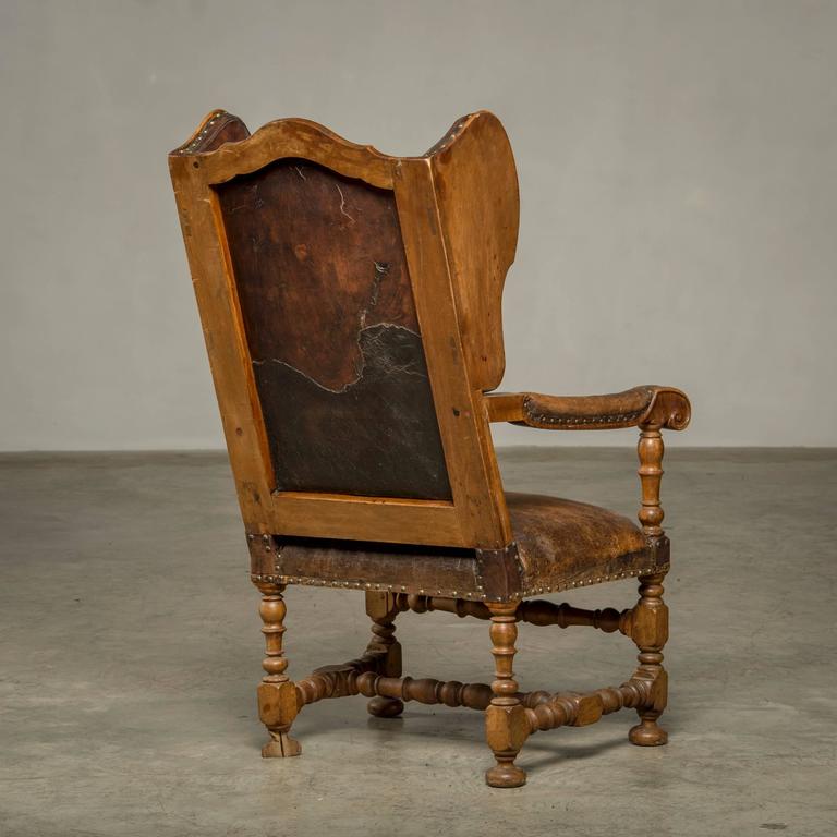 English Leather Upholstered Wingback Chair in Walnut at 1stDibs ...