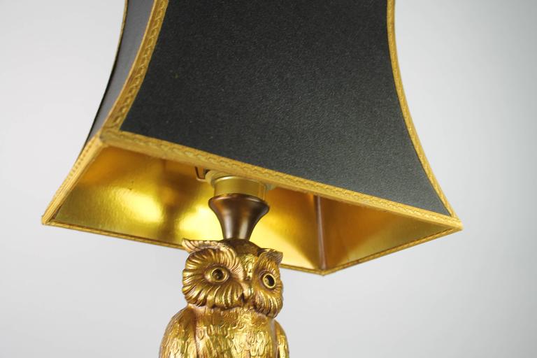 Gilt Owl Lamp with Black and Gilt Shade, 1970s For Sale at 1stDibs